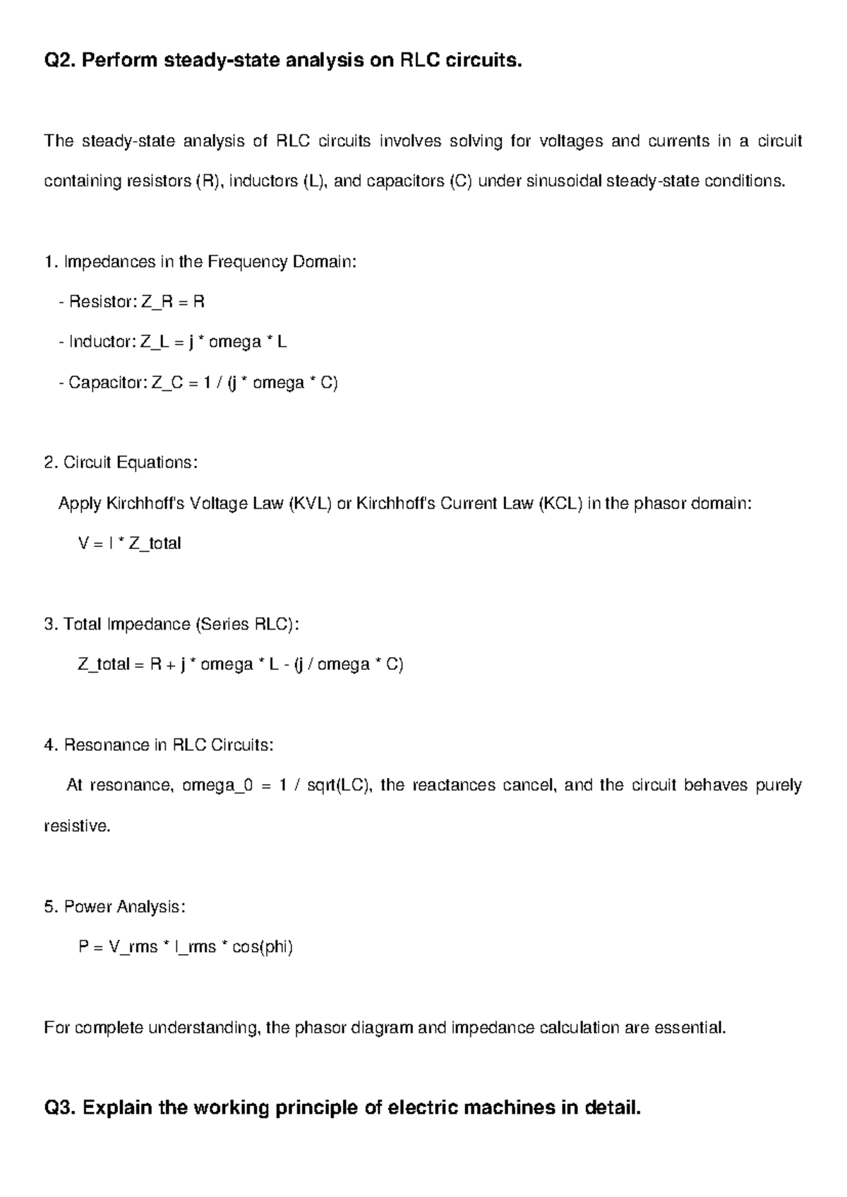 Exam Answers RLC Machines MUX Mod12 Final - Q2. Perform steady-state ...
