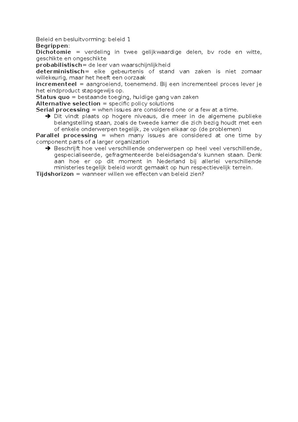 Beleid en Besluitvorming: Beleid 1 - Kernbegrippen en Fasen - Studeersnel
