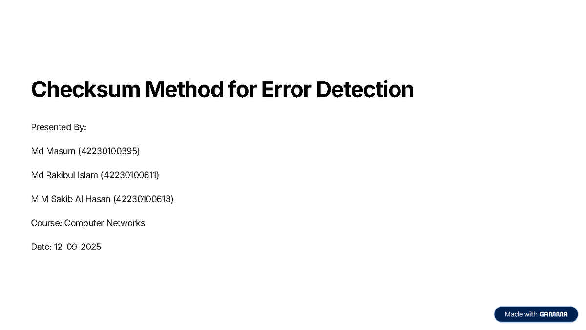 Checksum Method for Error Detection in Computer Networks - Studocu