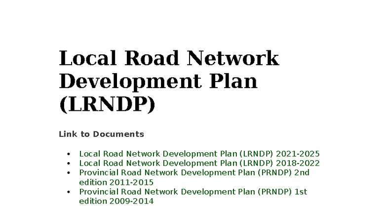 Local Road Network Development Plan (LRNDP) Overview and Issues - Studocu