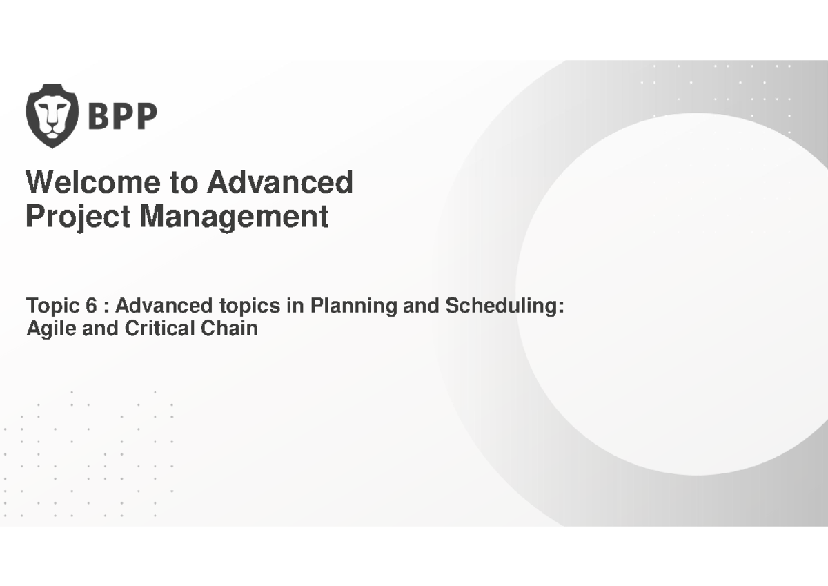 APM Lecture Slides - Topic 6: Advanced Planning & Scheduling Methods ...