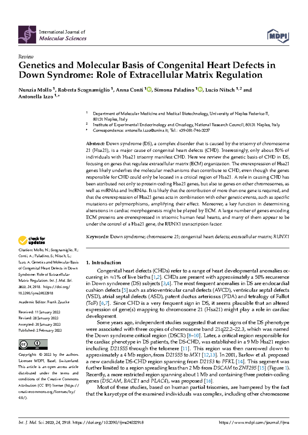 Genetics and Molecular Basis of Congenital Heart Defects in Down ...