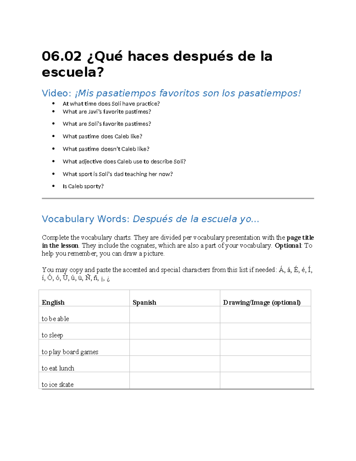 Spanish 1 Sem 2 Helpful Guide: Activities & Vocabulary Notes - Studocu