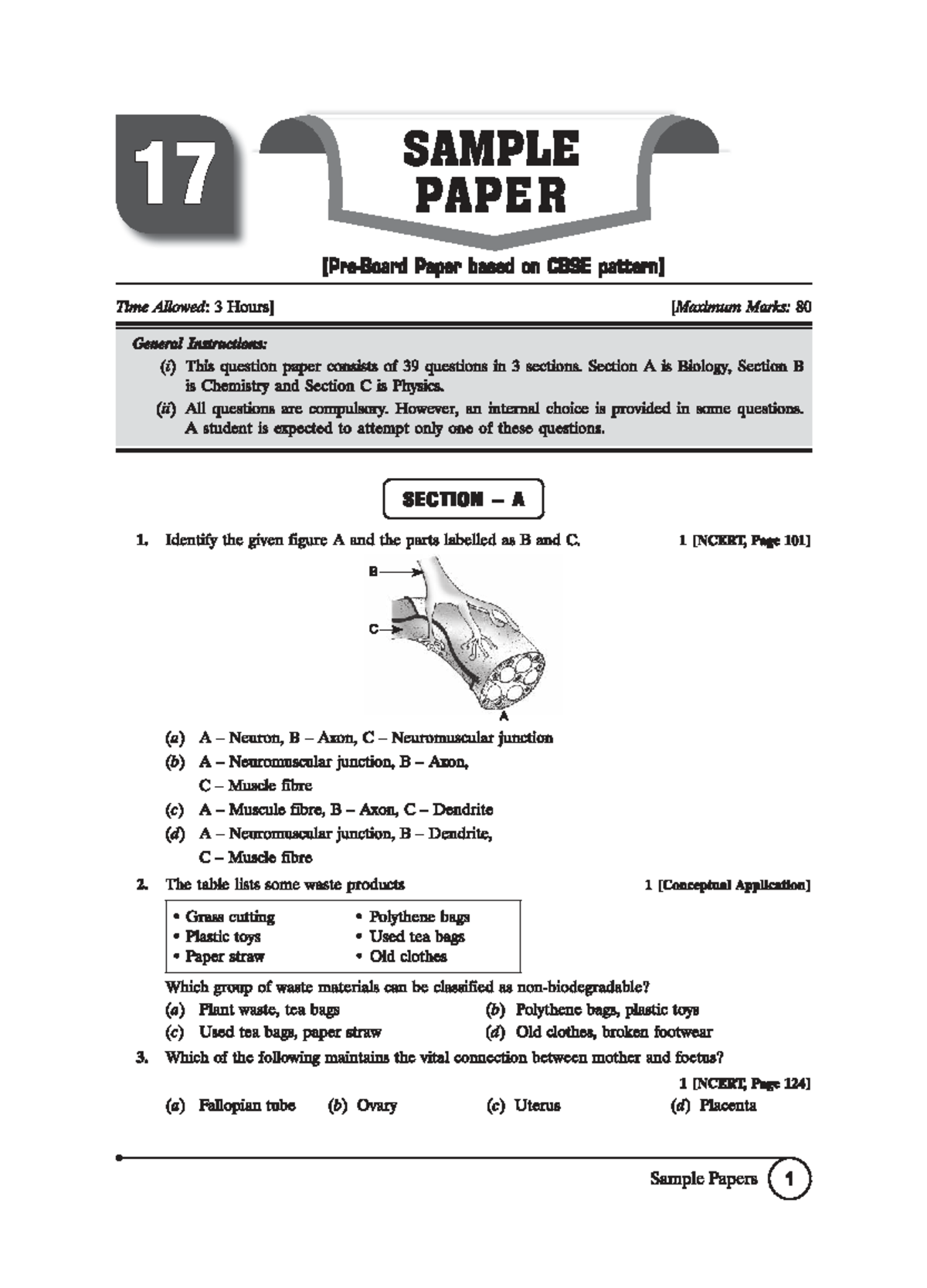 CBSE Class 10 EAD Science Pre-Board Sample Paper 17 (2026 Edition ...