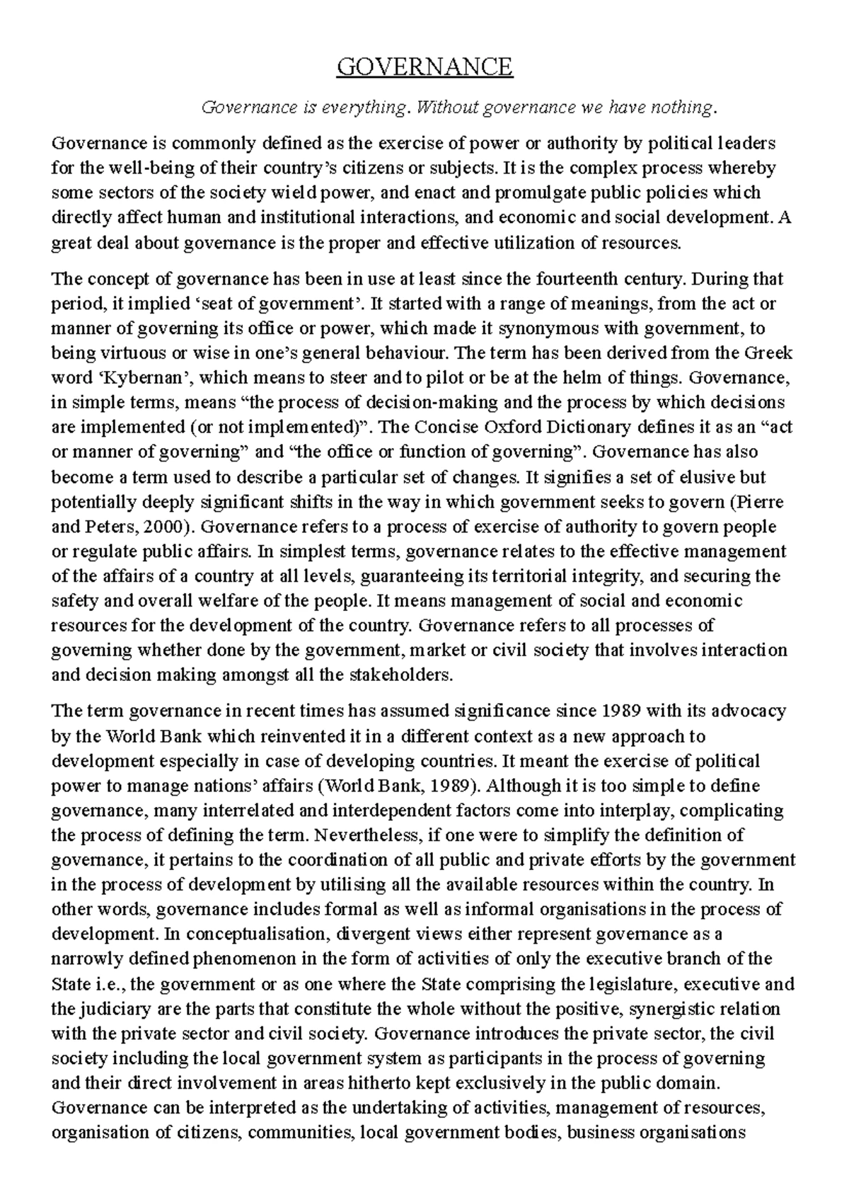 Unit 3 GE - governance issues and challenges - Critically examine the ...