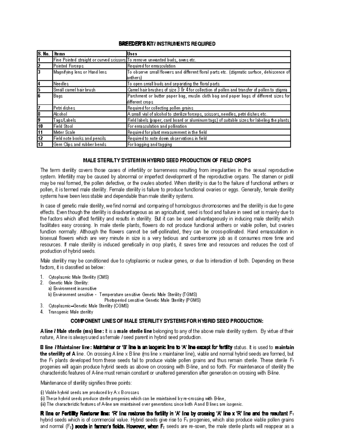Gpb 368 - Lecture Notes on Male Sterility Systems in Hybrid Seed ...