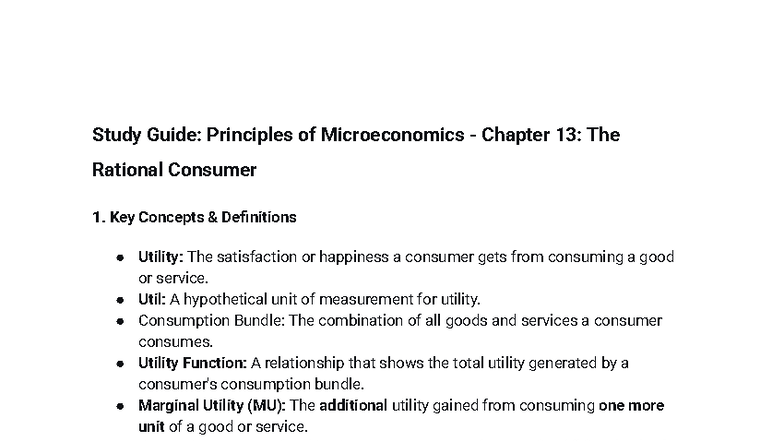 ECON 101: Study Guide for Chapter 13 - The Rational Consumer - Studocu