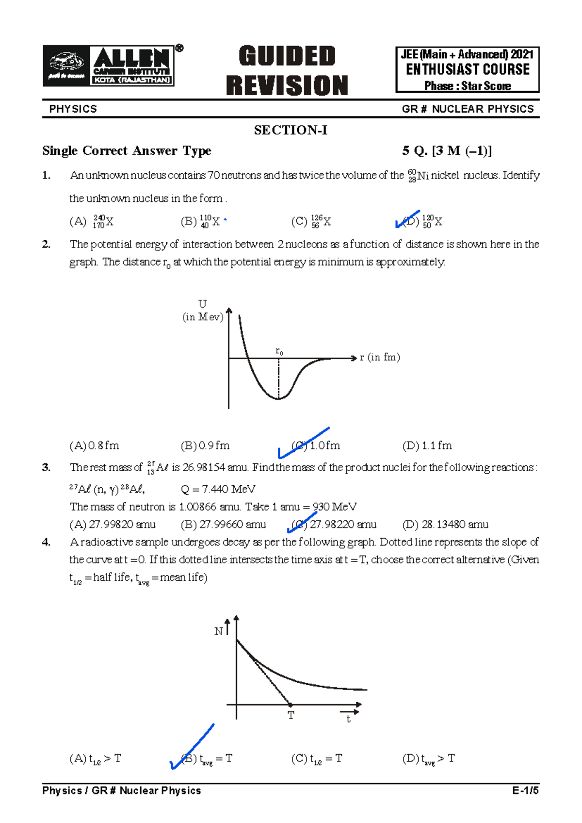 Guided Revision for JEE (Advanced) 2021: Nuclear Physics GR - Studocu
