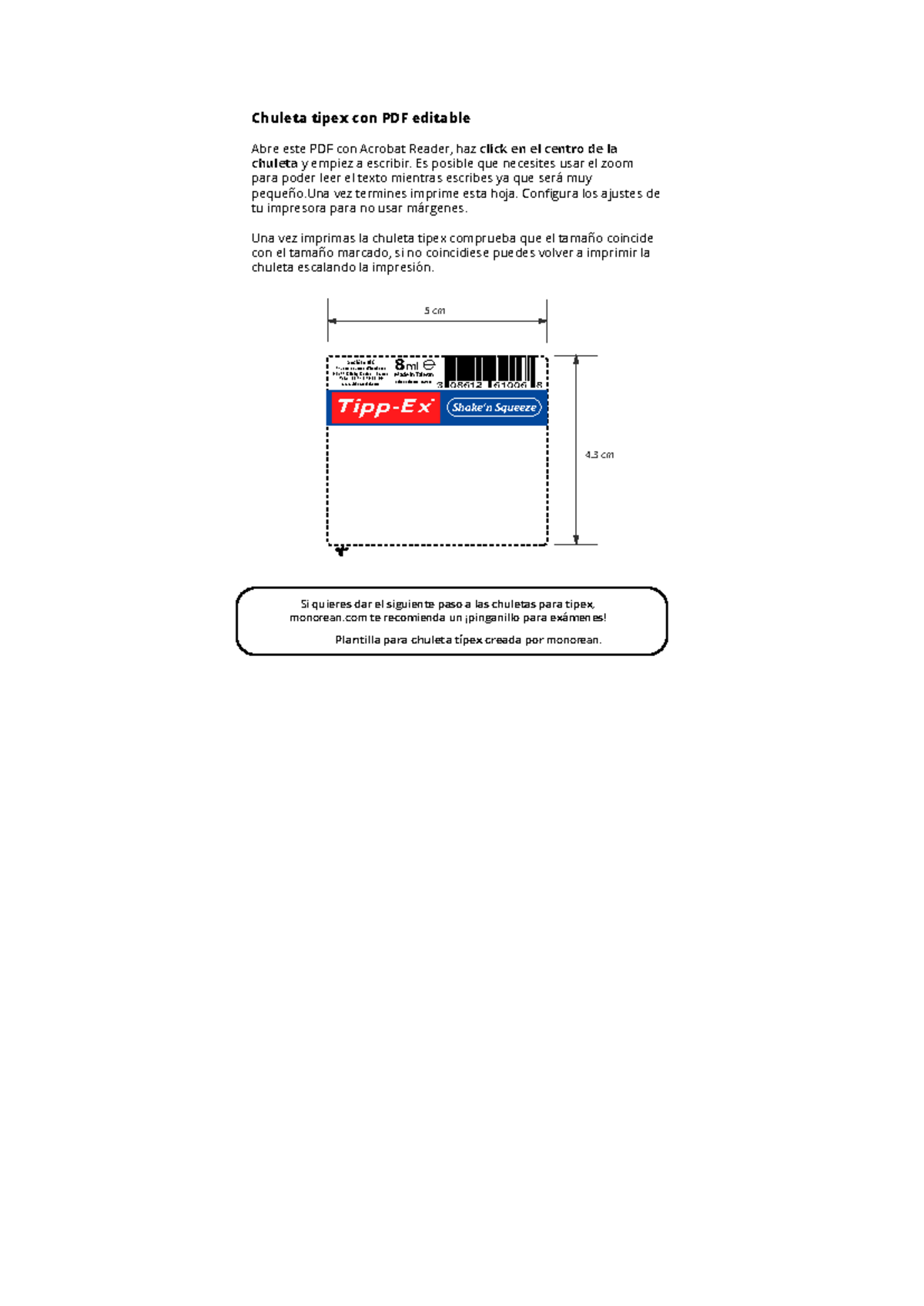 Chuleta Tipex Editable PDF para Exámenes - Plantilla 1 - Studocu