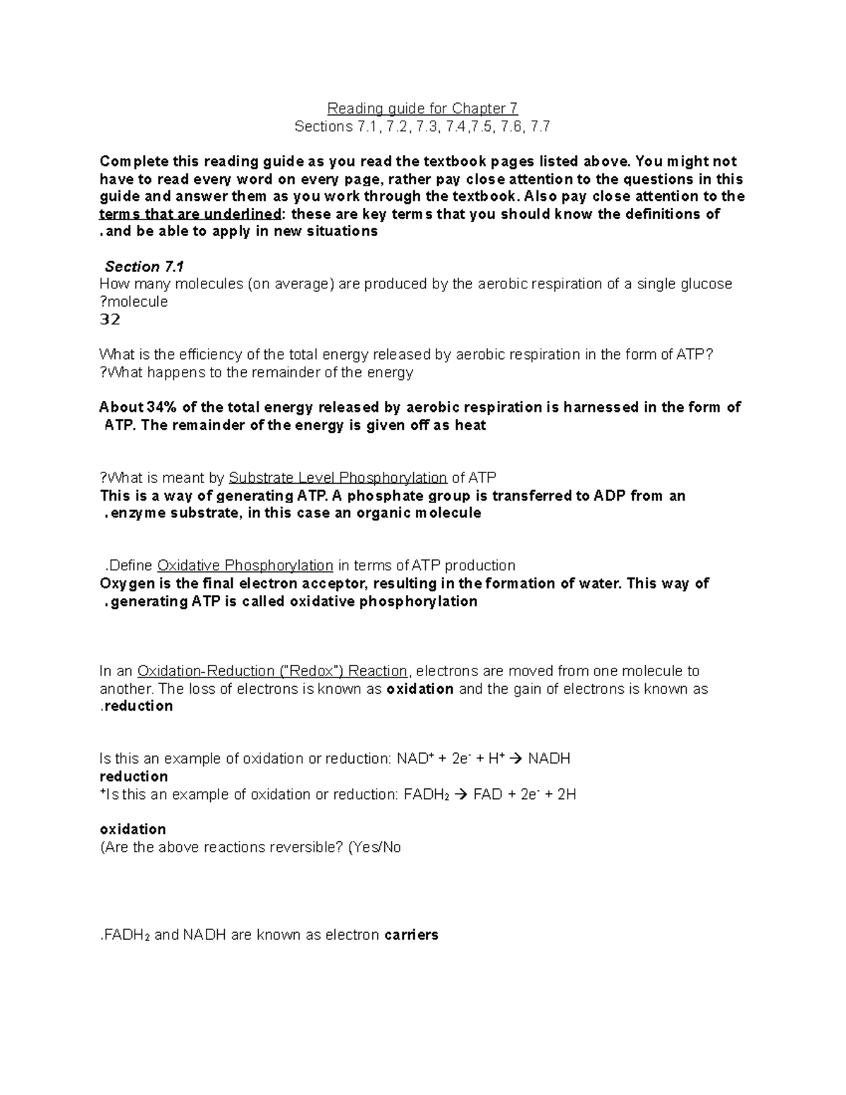 Chapter 7 Reading Guide Biology - Reading guide for Chapter 7 Sections ...