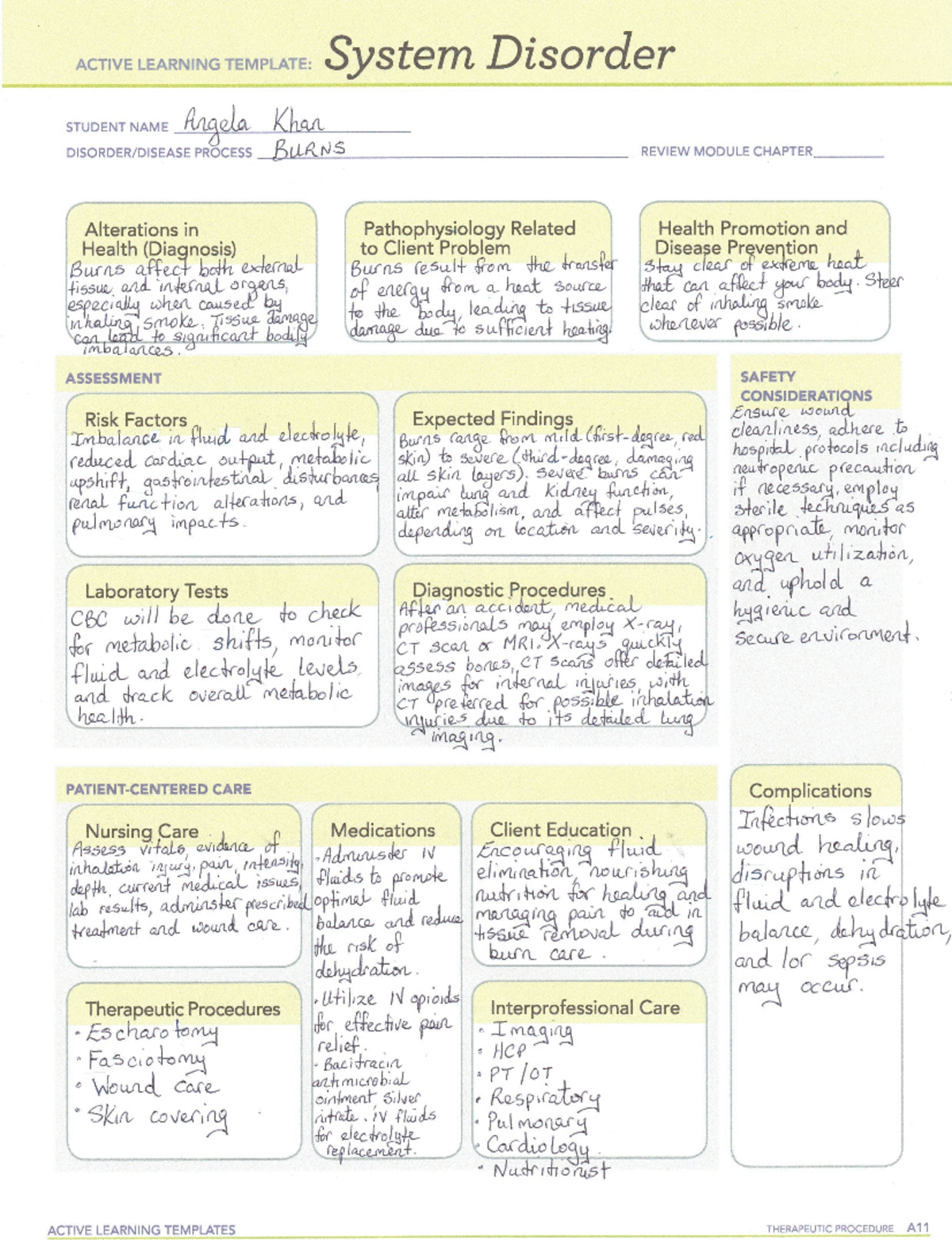 Burns - Assessment and Nursing Care (Active Learning Template) - Studocu