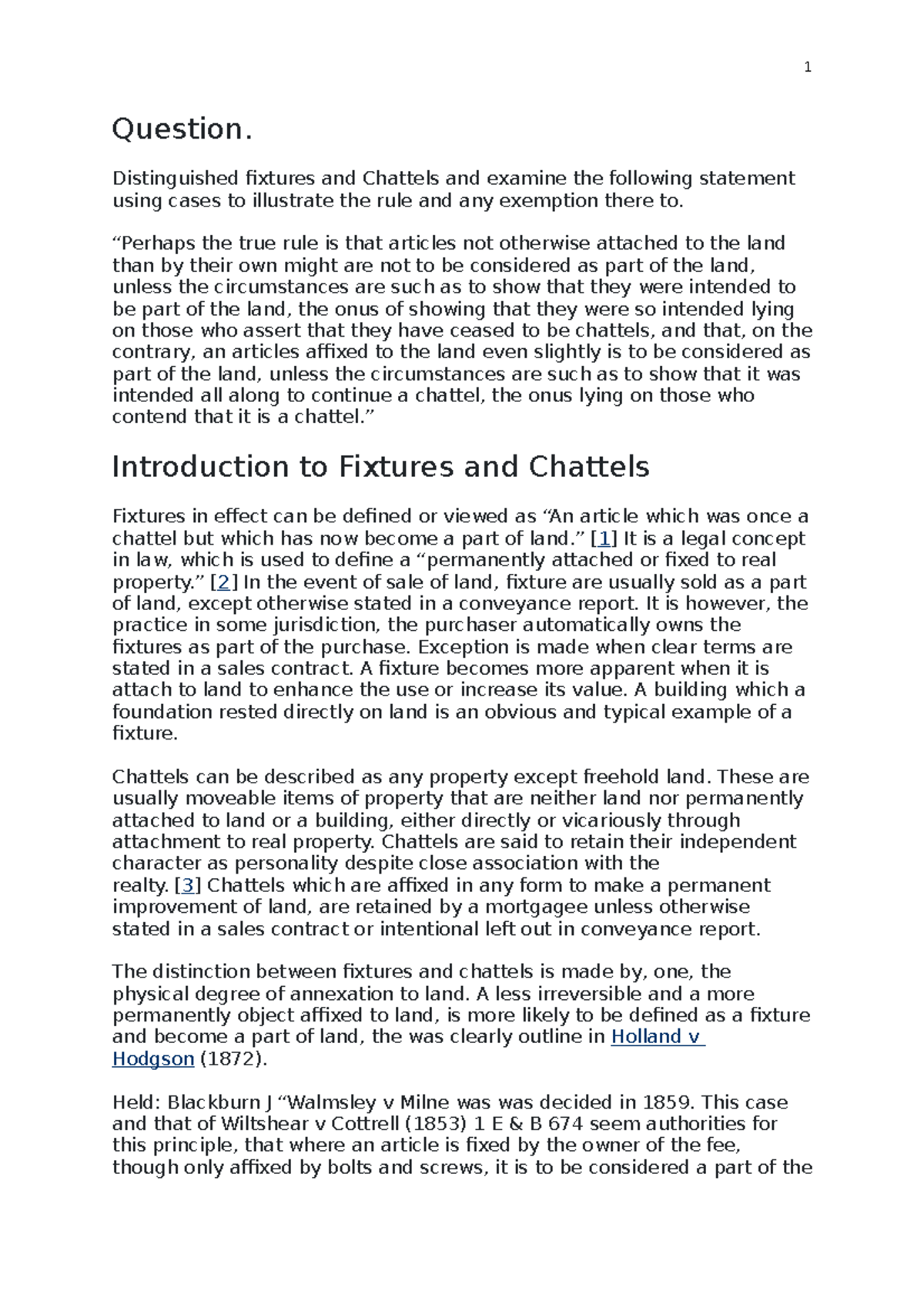 Fixtures and Chattels: Legal Concepts in Property Law Lecture Notes ...