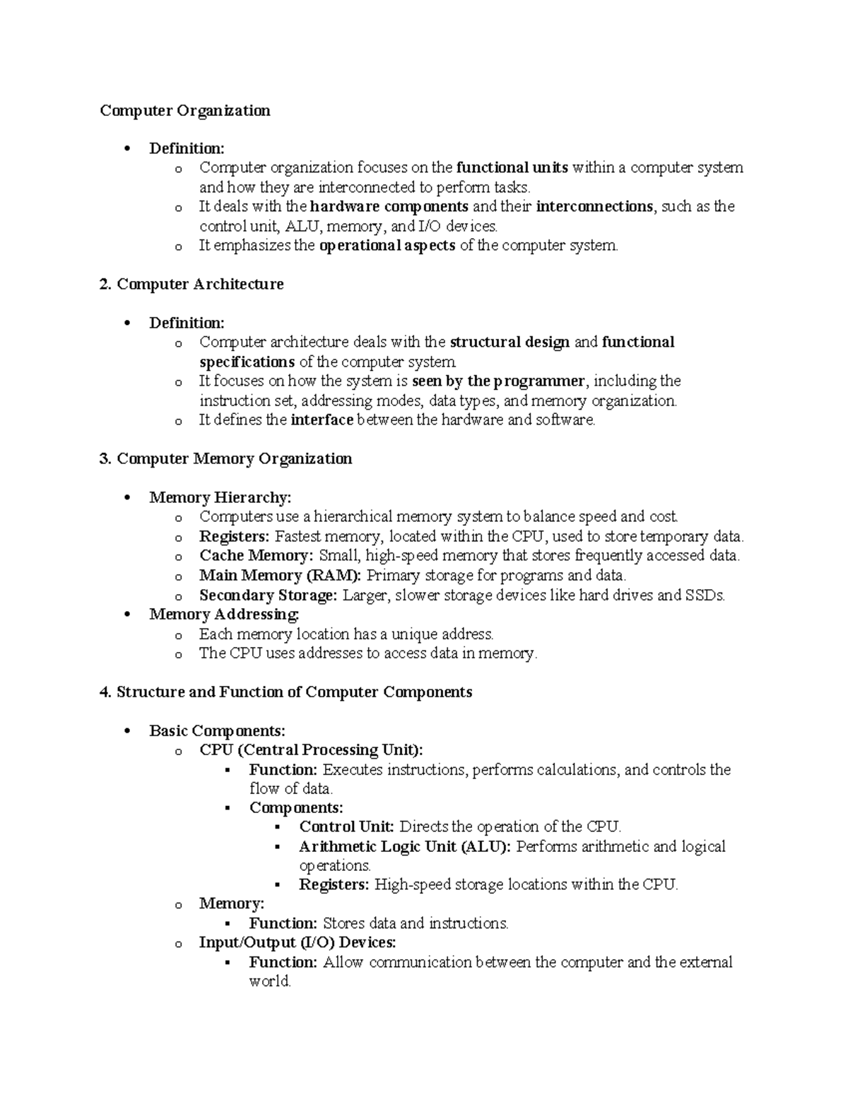 Computer org. short notes - Computer Organization Definition: o ...