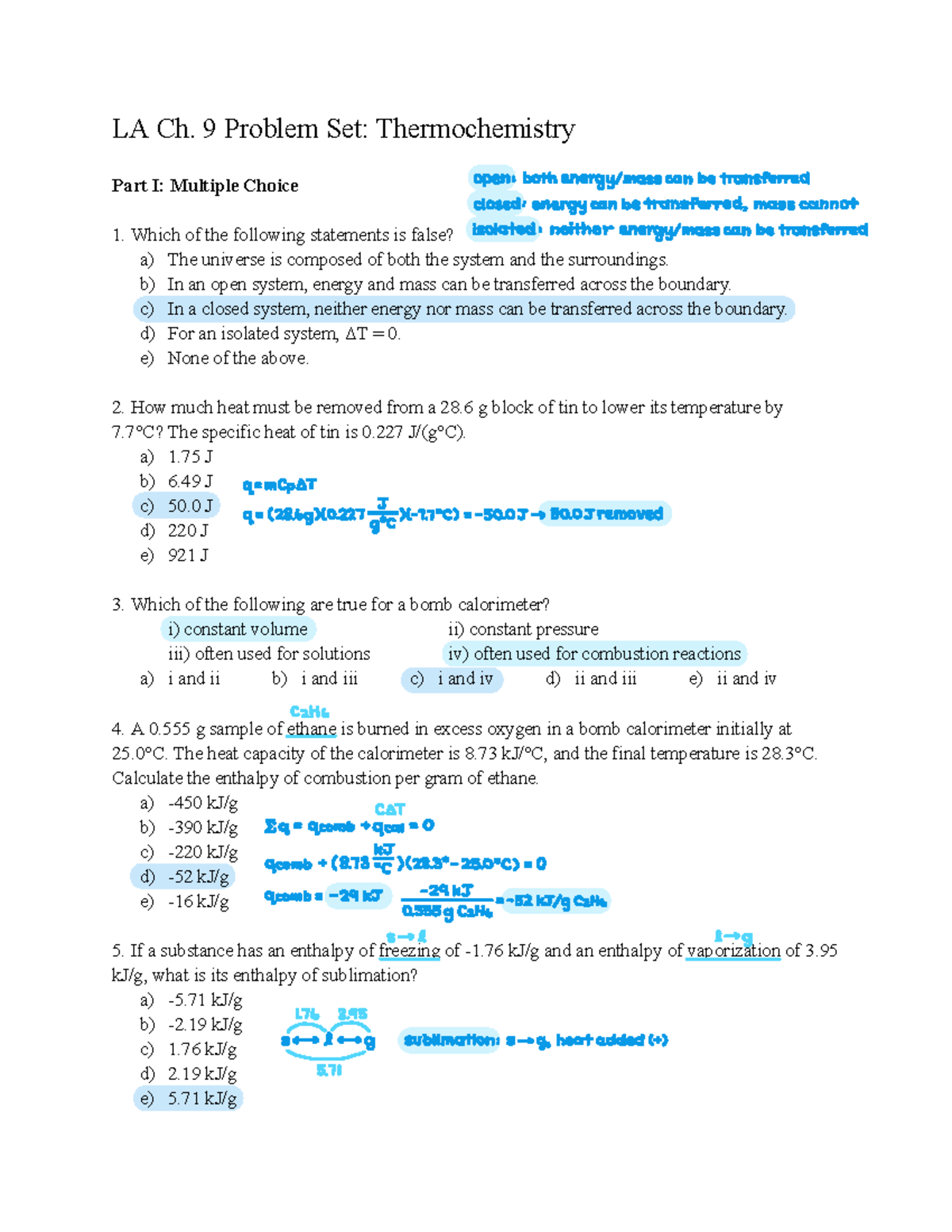 2B Ch. 9 Problem Set: Thermochemistry Solutions and Answers - Studocu
