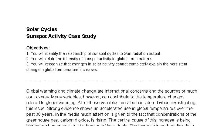 Solar Cycles & Sunspot Activity Case Study (SCI 101) - Studocu