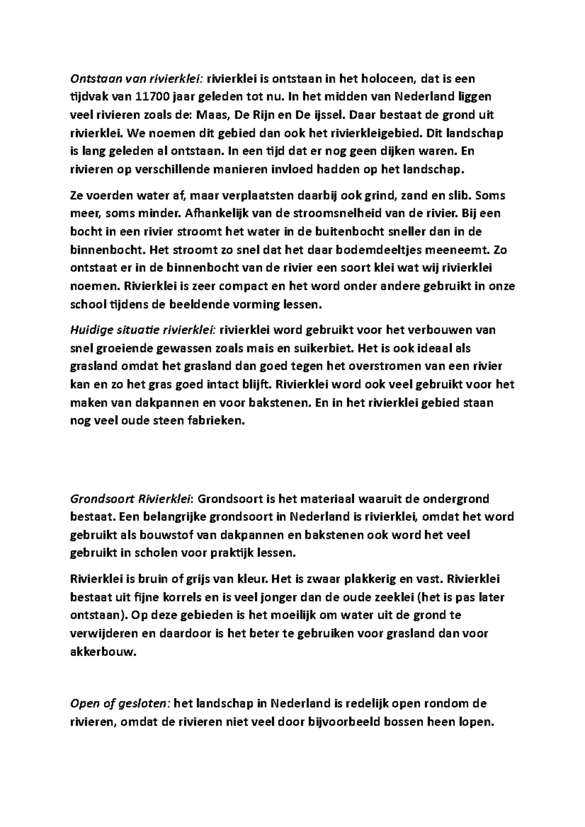 Ontstaan en Huidige Situatie van Rivierklei in Nederland - Studeersnel