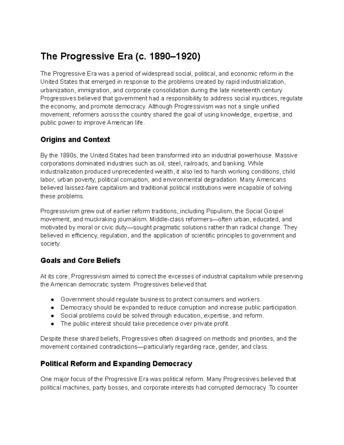 Summary of the Progressive Era (HIST 101) - Studocu