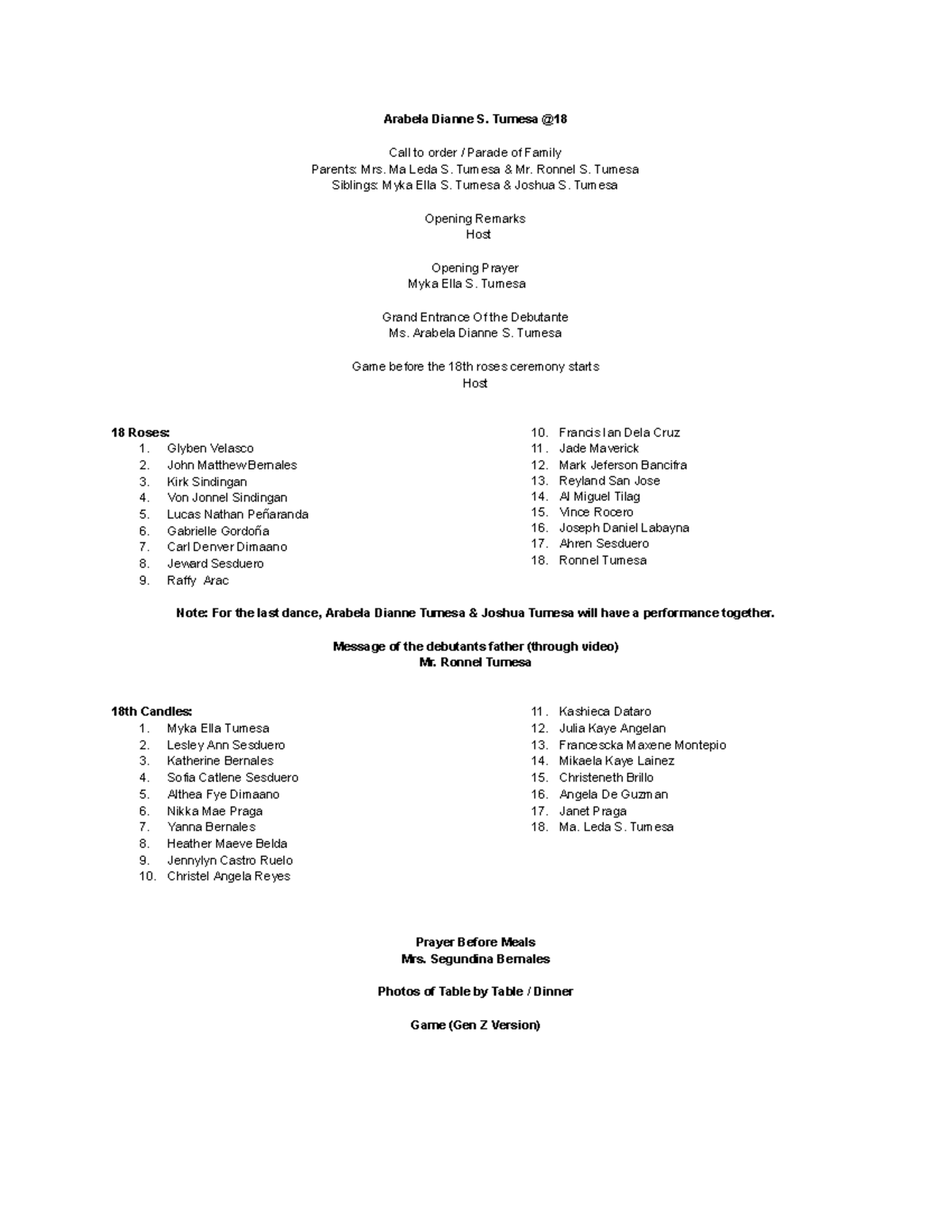 Program FLOW - Arabela Dianne S. Tumesa @ Call to order / Parade of ...