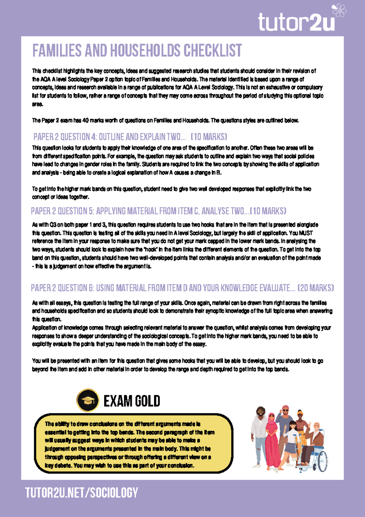 AQA A Level Sociology Paper 2: Families and Households Revision Checklist - Studocu