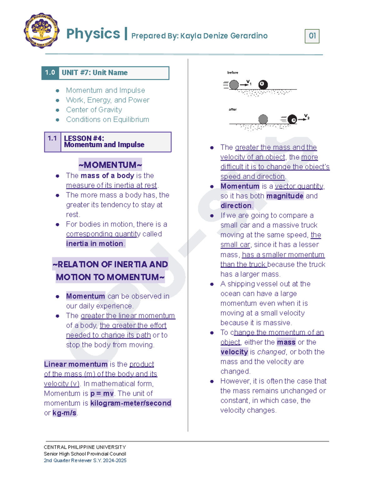 Physics 1 - Momentum, Impulse, Work, and Energy Notes - Studocu