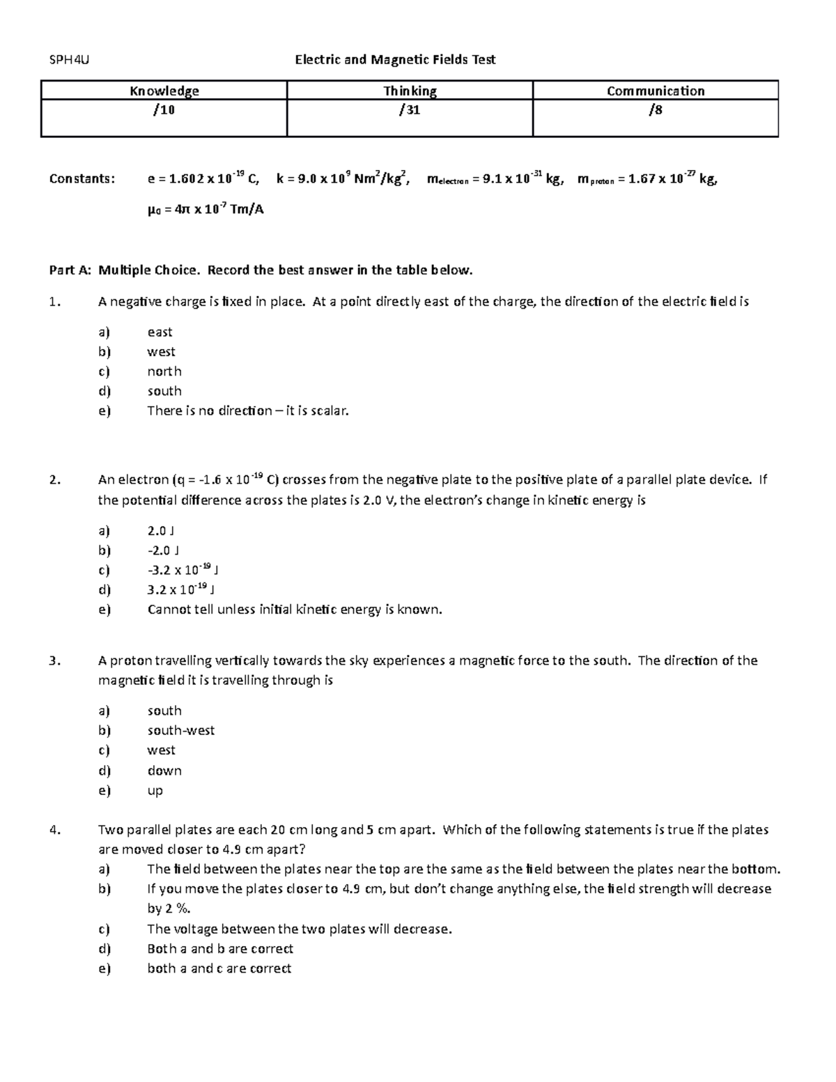 Fields Test 2022, electricity unit for grade 12 physics - SPH4U ...