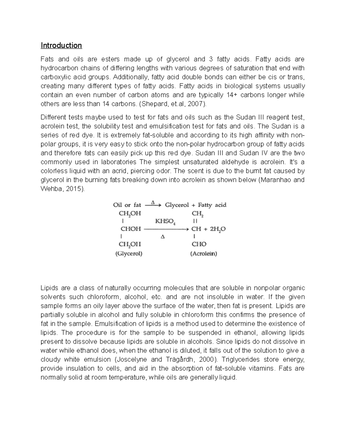Lipids Lab Report: Testing Presence in Milk Sample (BIO 101) - Studocu