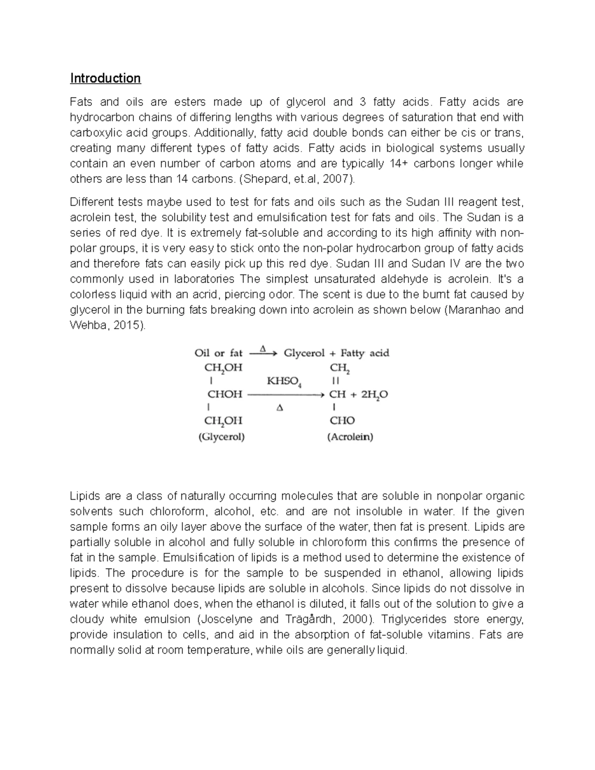 Lipids lab report - Introduction Fats and oils are esters made up of ...