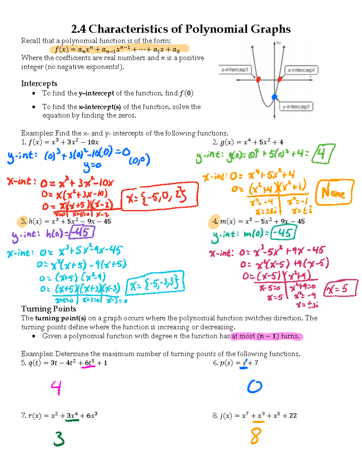 2.4 Characteristics of Polynomials Notes KEY - 2 Characteristics of ...