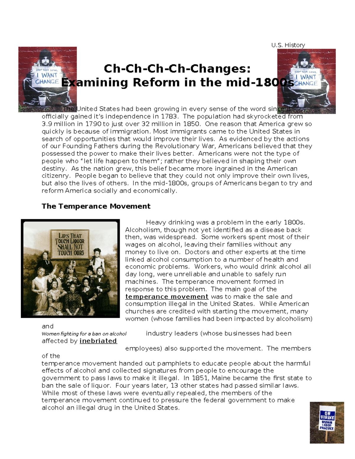 Reform Movements in U.S. History: 1800s Social Changes Worksheet - Studocu