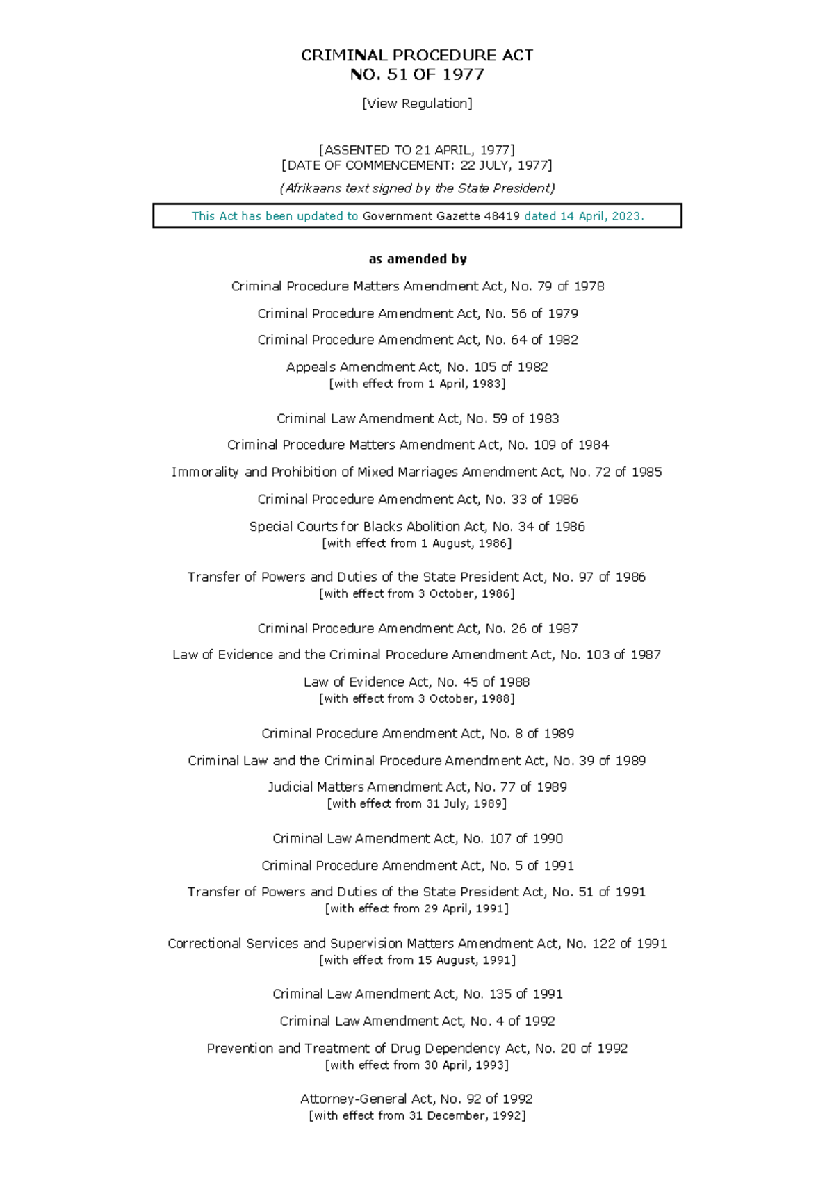 CPA - Summary of Criminal Procedure Act 1977 and Amendments - Studocu