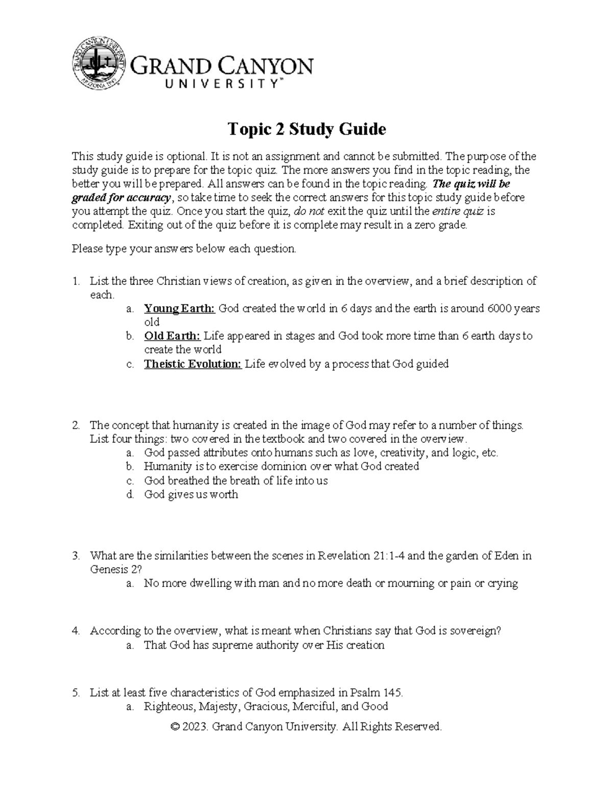 CWV-101 Topic 2 Study Guide: 3 Views of Creation Explained - Studocu