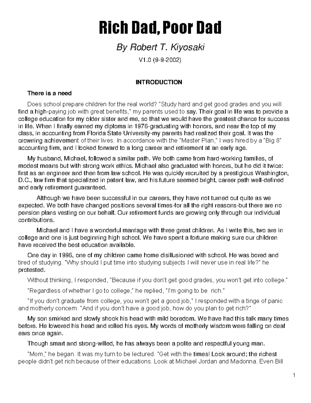 Rich Dad Poor Dad: Lessons on Financial Literacy and Success - Studocu