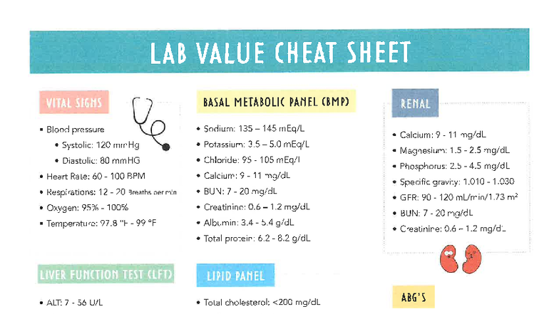 LAB VALUES CHEAT SHEET: HEART FAILURE & BMP (NURSING 101) - Studocu