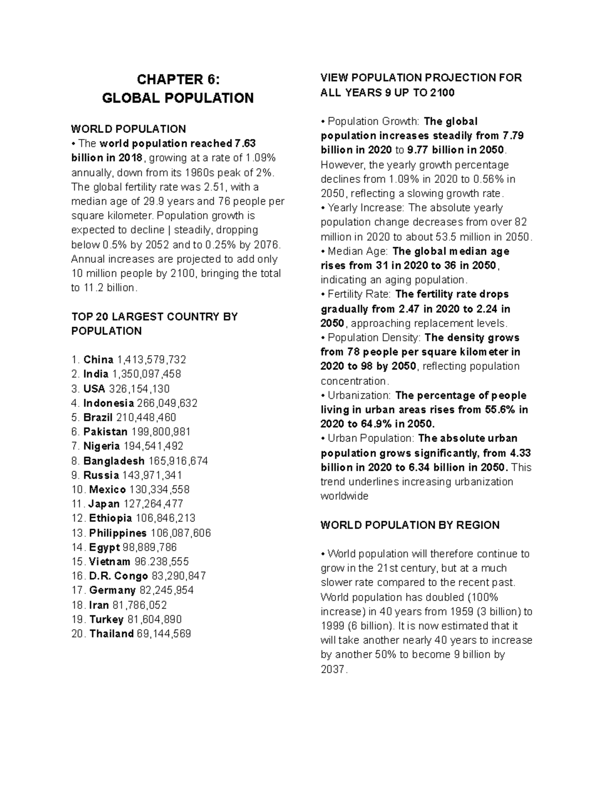 CW Chapter 6 1 - Read and learn - CHAPTER 6: GLOBAL POPULATION WORLD ...