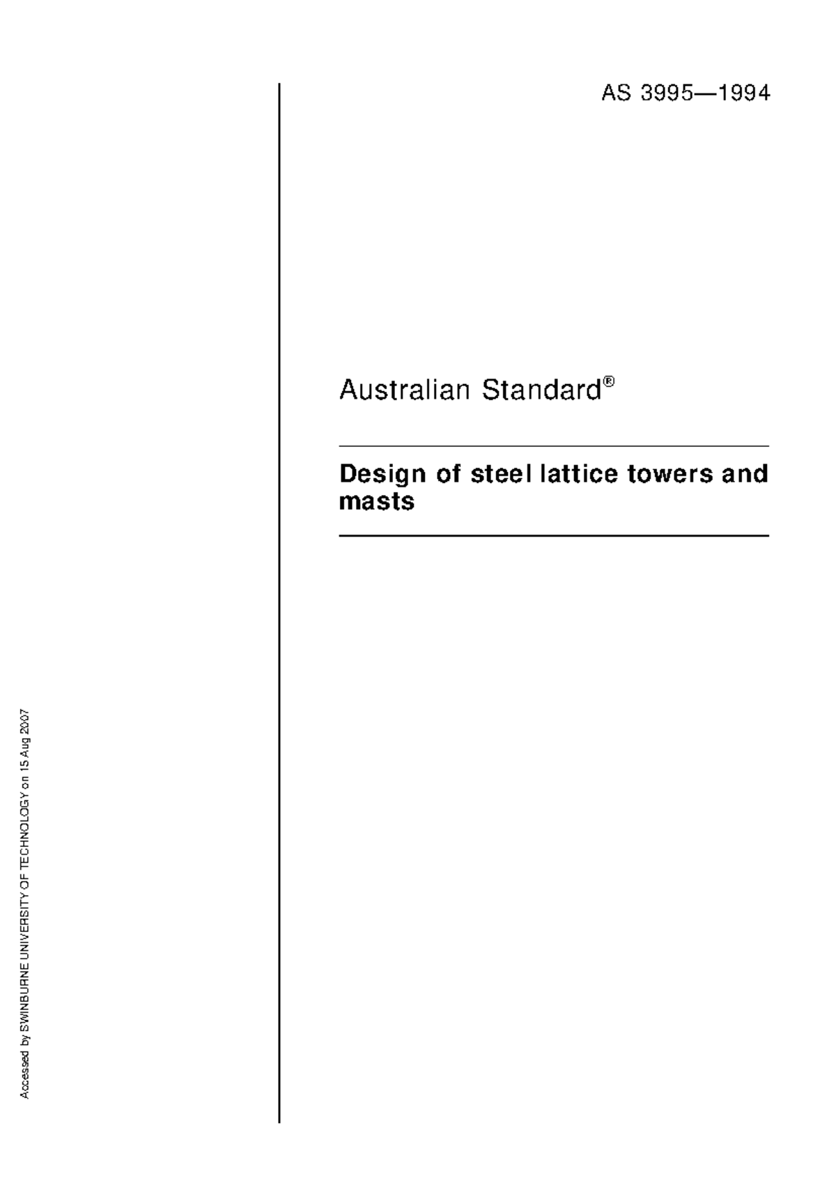 AS 3995:1994 Design of Steel Lattice Towers and Masts Standards Guide ...