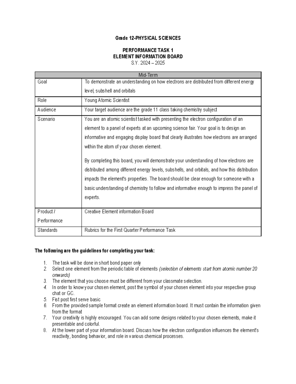 Physical Science-1st Performance task - Grade 1 2 - PHYSICAL SCIENCES ...