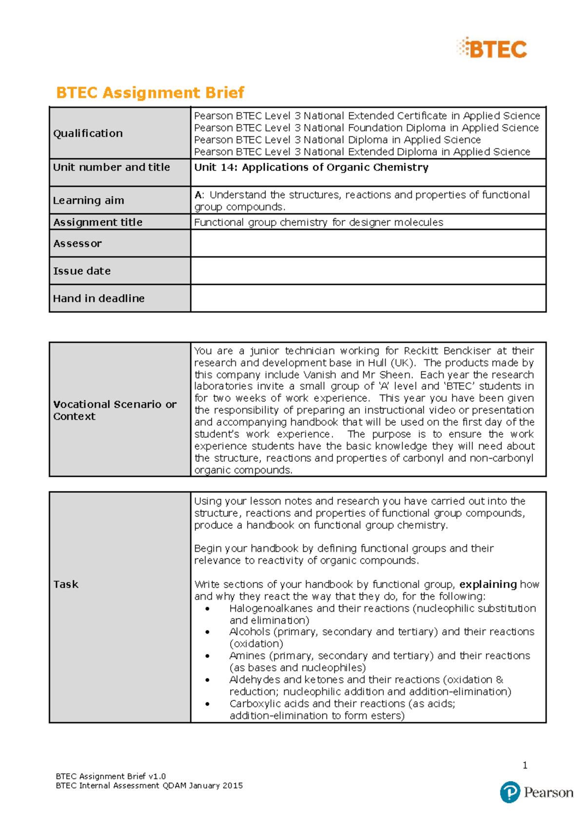 UNIT 14 - Learning Aim A: Handbook on Functional Group Chemistry - Studocu