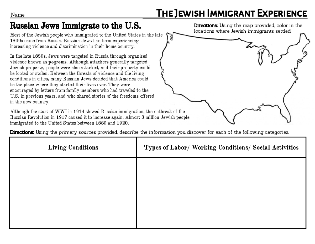 The Immigrant Experience: Jewish Immigration Worksheet Analysis - Studocu