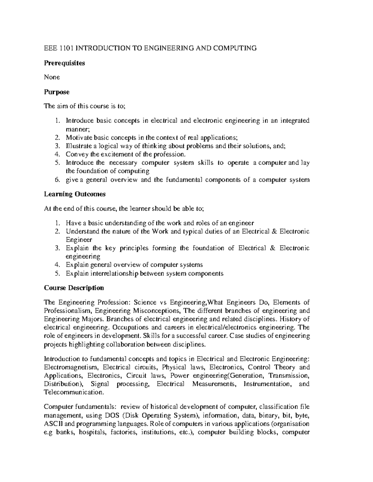 EEE 1101 Lecture 1-3: Intro to Engineering Profession & Concepts - Studocu