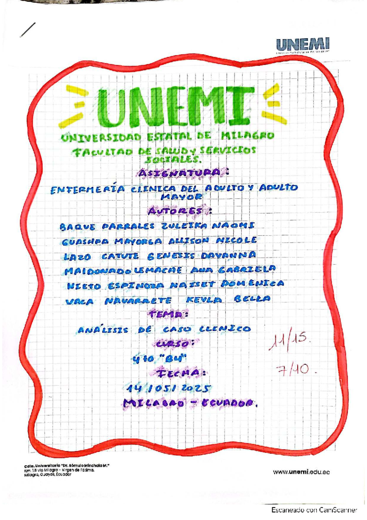 UNEMI ENFERMERÍA CLÍNICA DEL ADULTO: Análisis de Caso de Adenocarcinoma ...