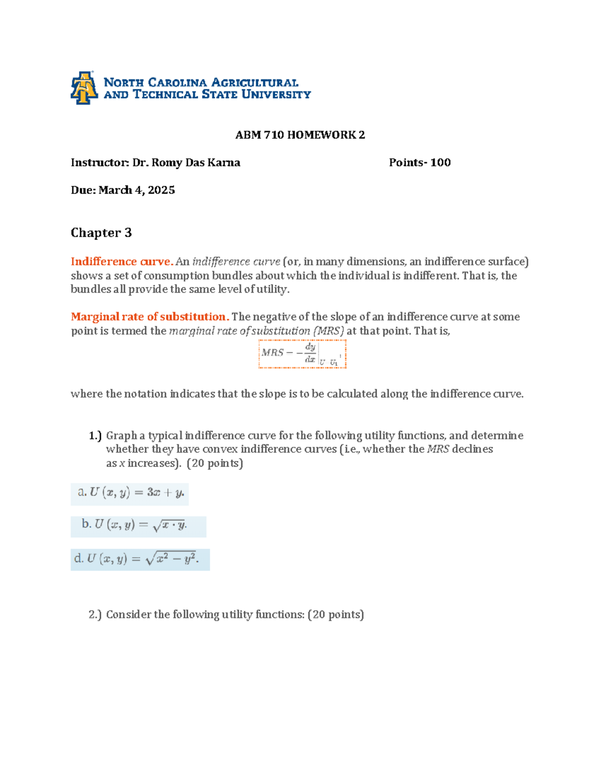 ABM 710 assignment 2 Questions - ABM 710 HOMEWORK 2 Instructor: Dr ...
