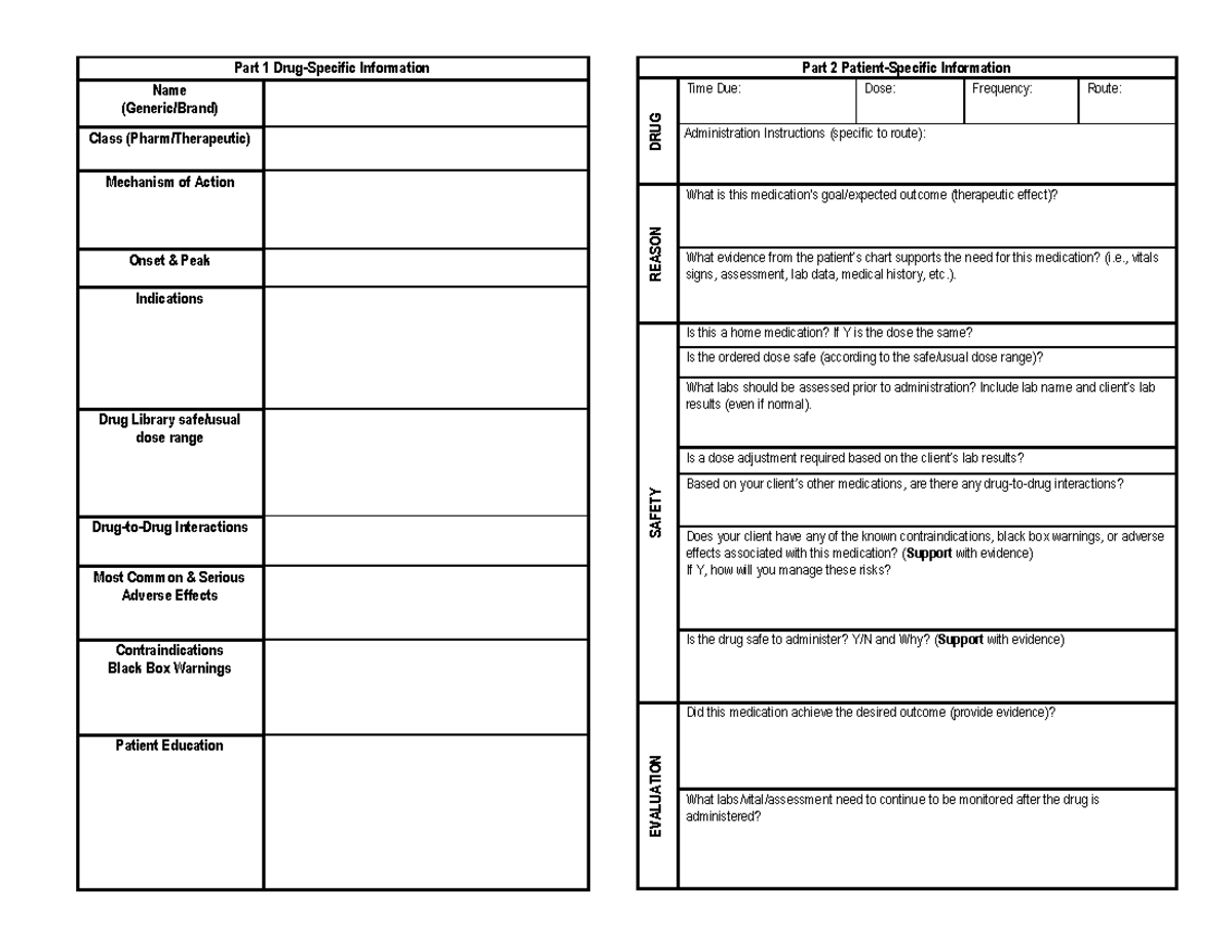 Medication Form - Note: Mechanism of Action & Safety Evaluation - Studocu