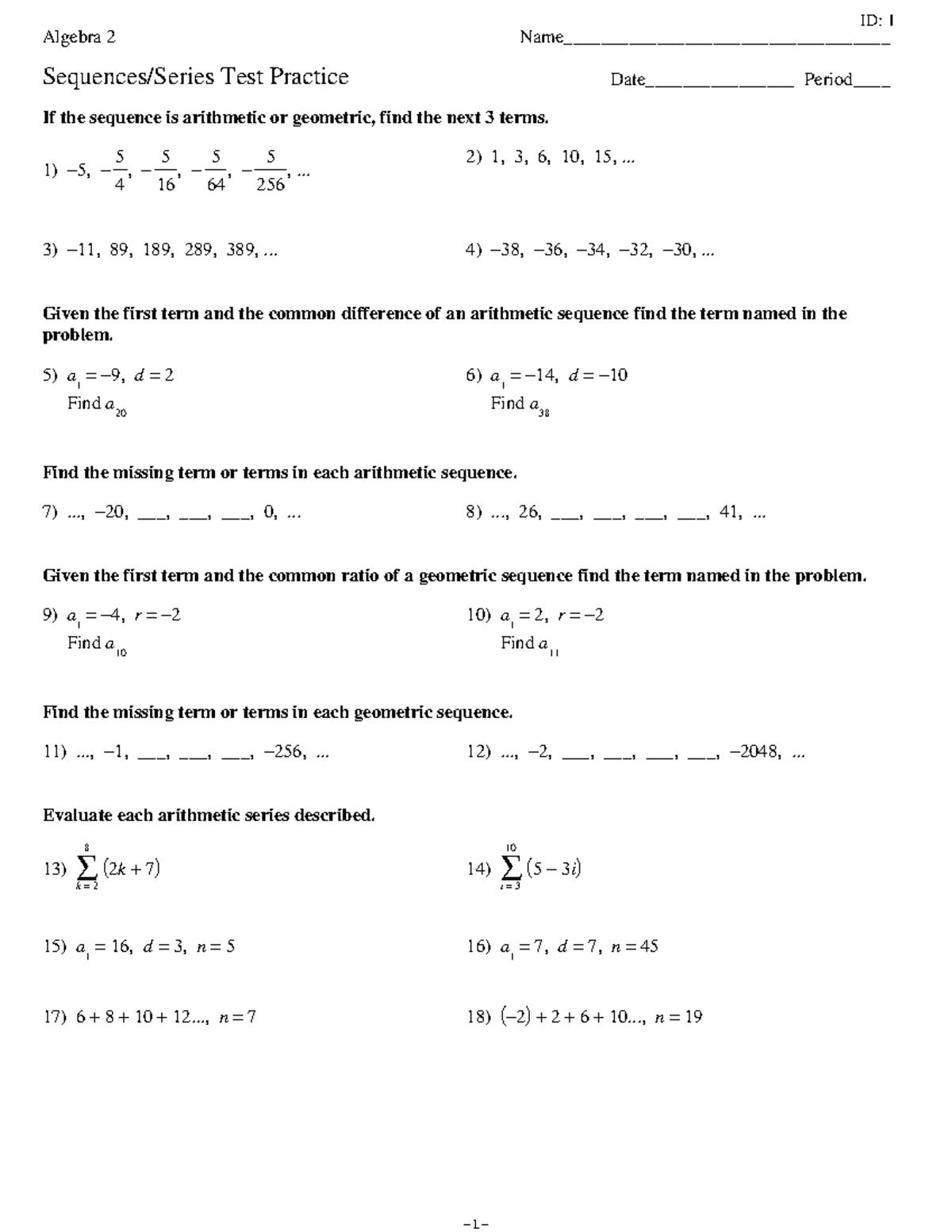 Alg2ch11testprac - idk - ©l bKeumtqau rSPo 8 fgtuwDaYr 7 ez 3 LjLUCo P ...