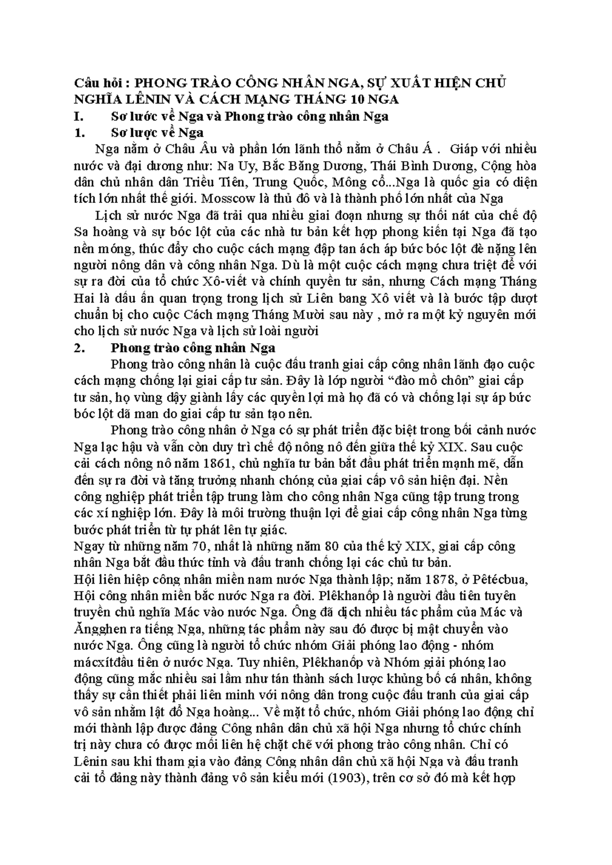 Lịch sử Phong Trào Cách Mạng Tháng Mười Nga (CMT10) và Chủ Nghĩa Lênin - Studocu