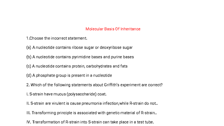 Molecular Basis of Inheritance: NEET Study Guide - Studocu
