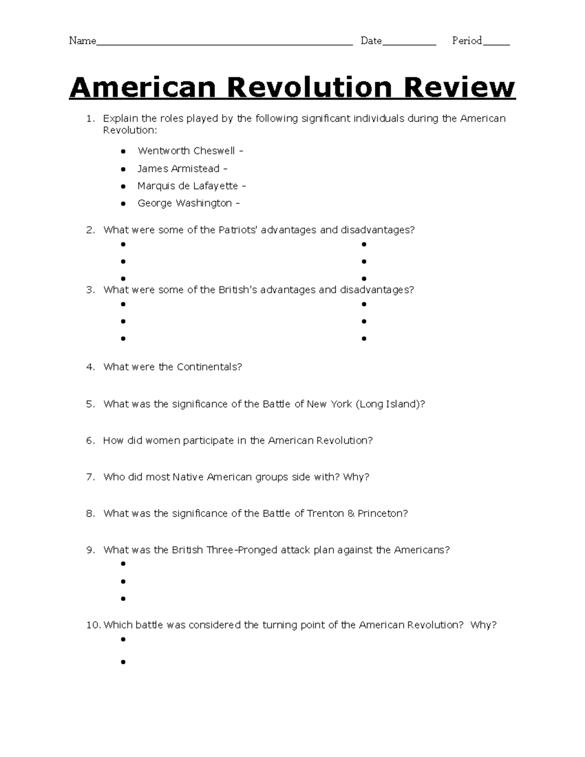 American Revolution Review: Key Figures and Battles Analysis - Studocu