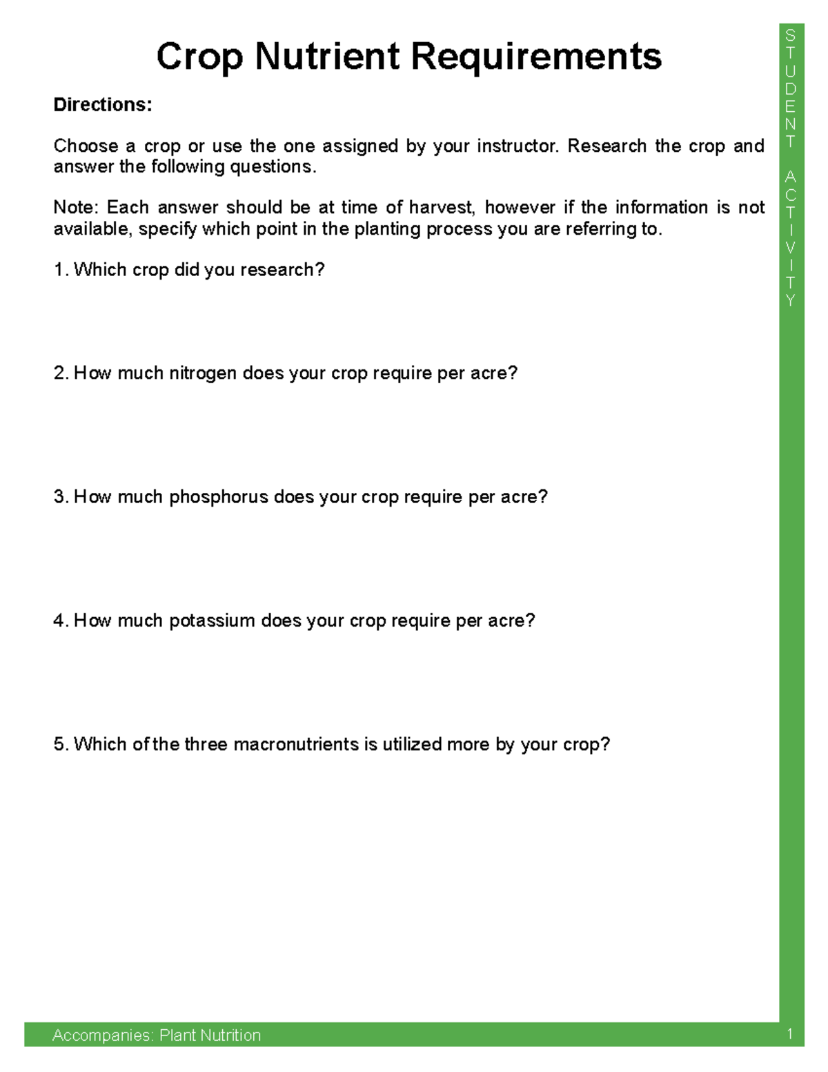 Activity - Crop Nutrient Requirements - S T U D E N T A C T I V I T Y ...