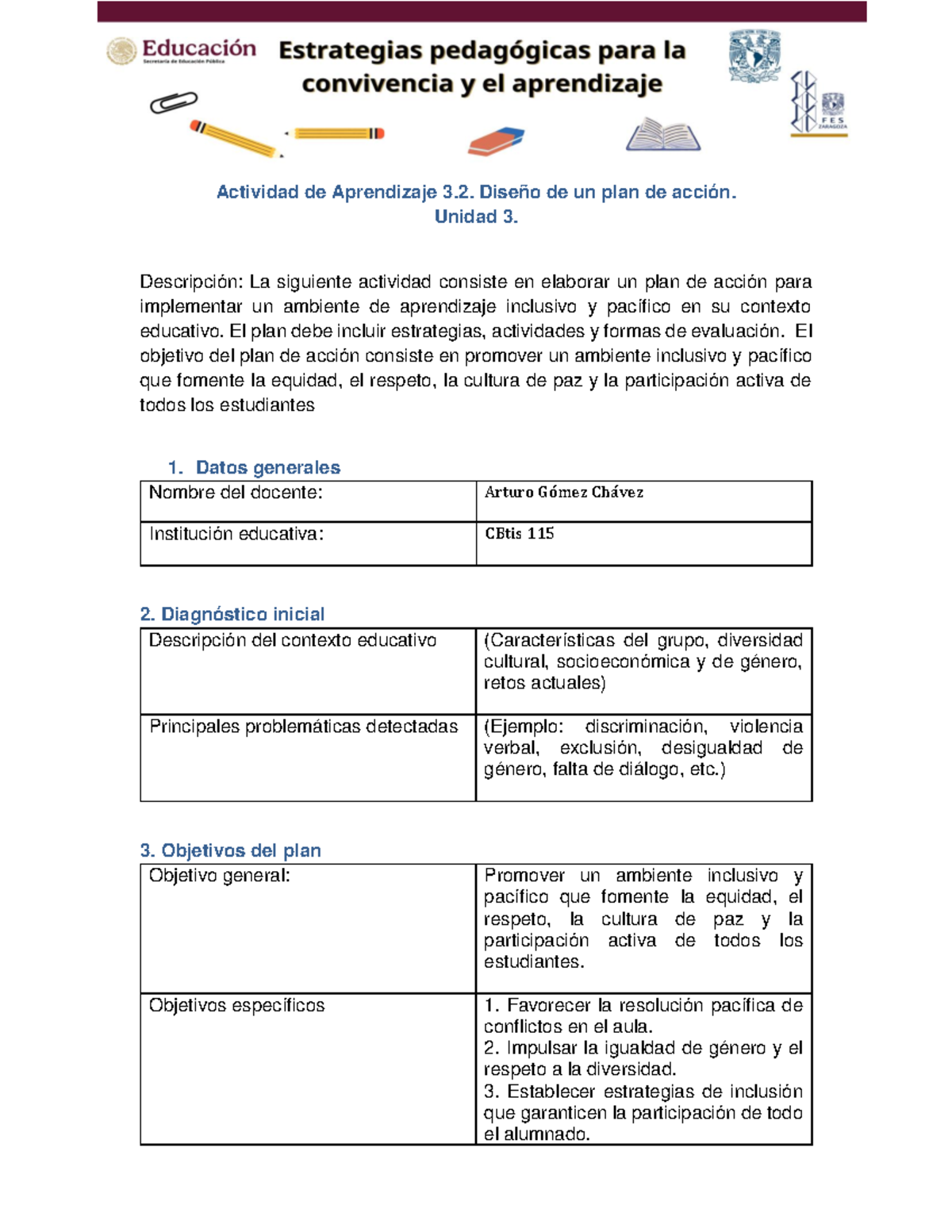 Actividad 3.2: Plan de Acción para un Aprendizaje Inclusivo - Unidad 3 ...