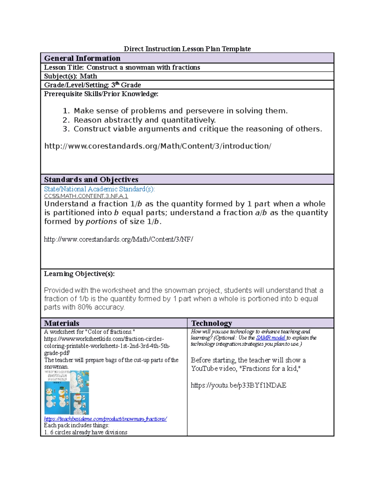 LMM2 Task 1 - Direct Instruction Lesson Plan: Linus the Minus in Math ...