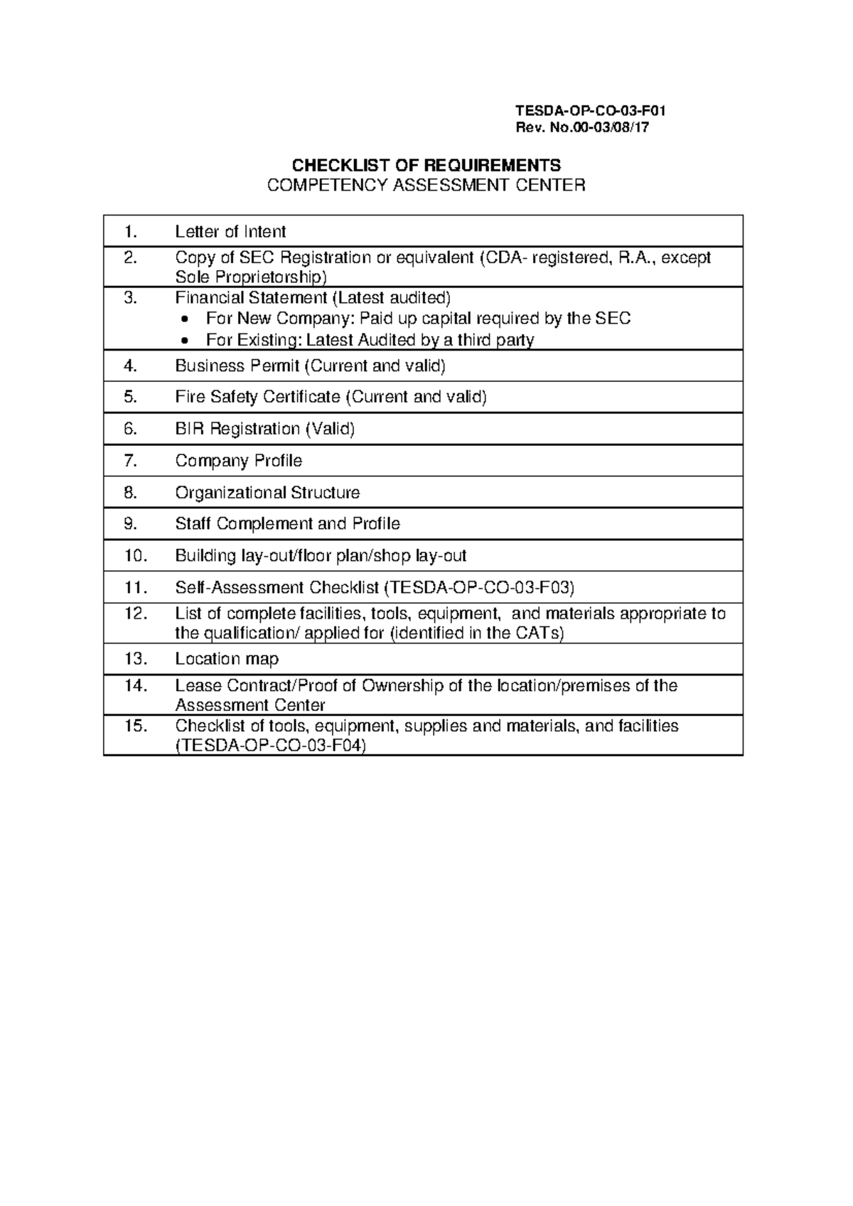 Accreditation Assessment Checklist for TESDA-OP-CO-03 Forms - Studocu